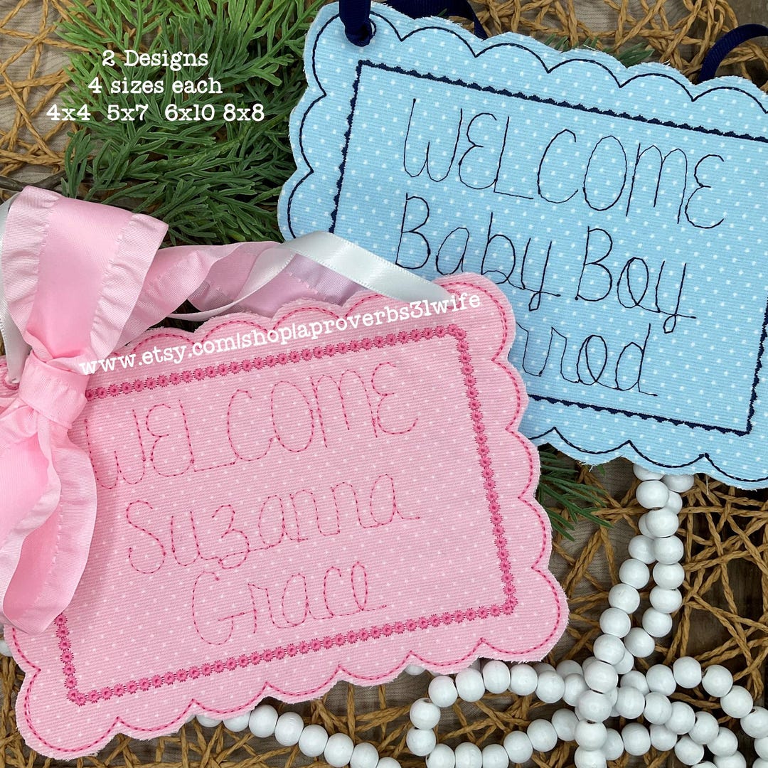 In the Hoop Baby Announcement Monogrammed Name Tag Machine Embroidery ...