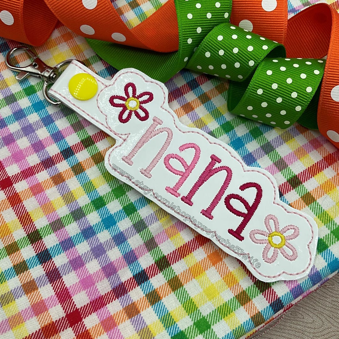 In the Hoop Nana Snap Tab Key Fob With Flowers | ITH Snap Tab Machine ...
