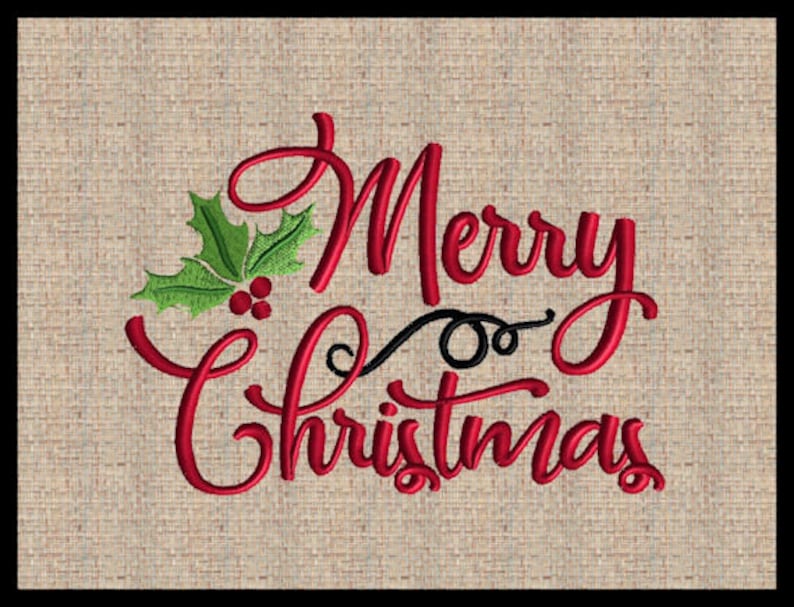 Merry Christmas Machine Embroidery Design Holly Embroidery | Etsy