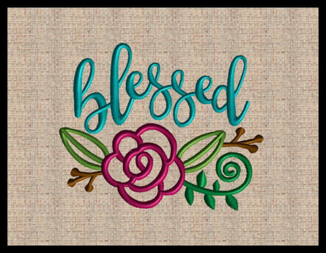 Blessed Floral Wreath Embroidery Design Flower Embroidery Design Word ...