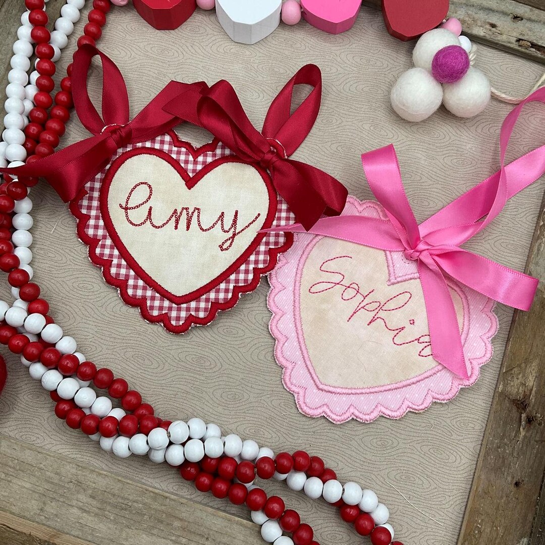 ITH Scalloped Edge Heart Name Tag Banner BUNDLE - Valentines Heart Tag ...