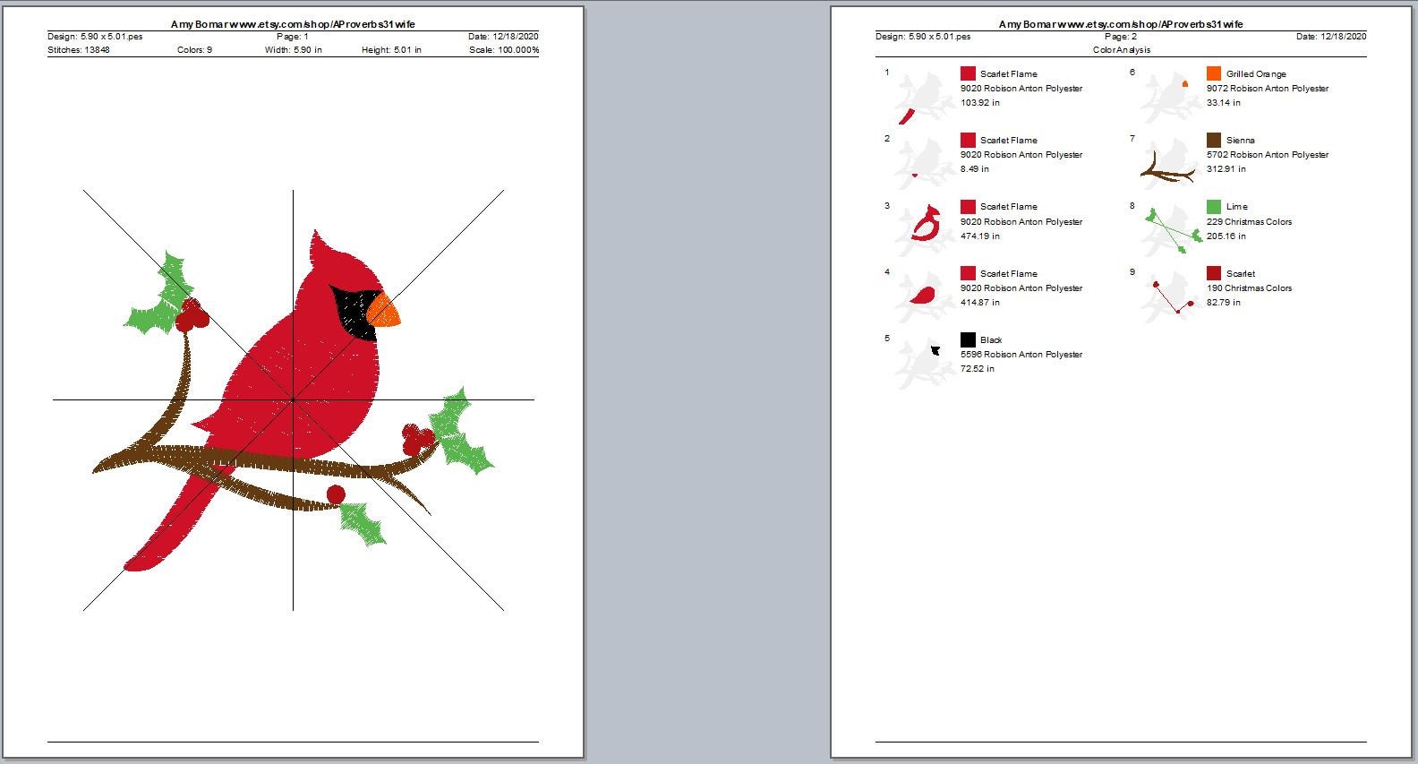 Cardinal Machine Embroidery Design Cardinal on a Branch | Etsy