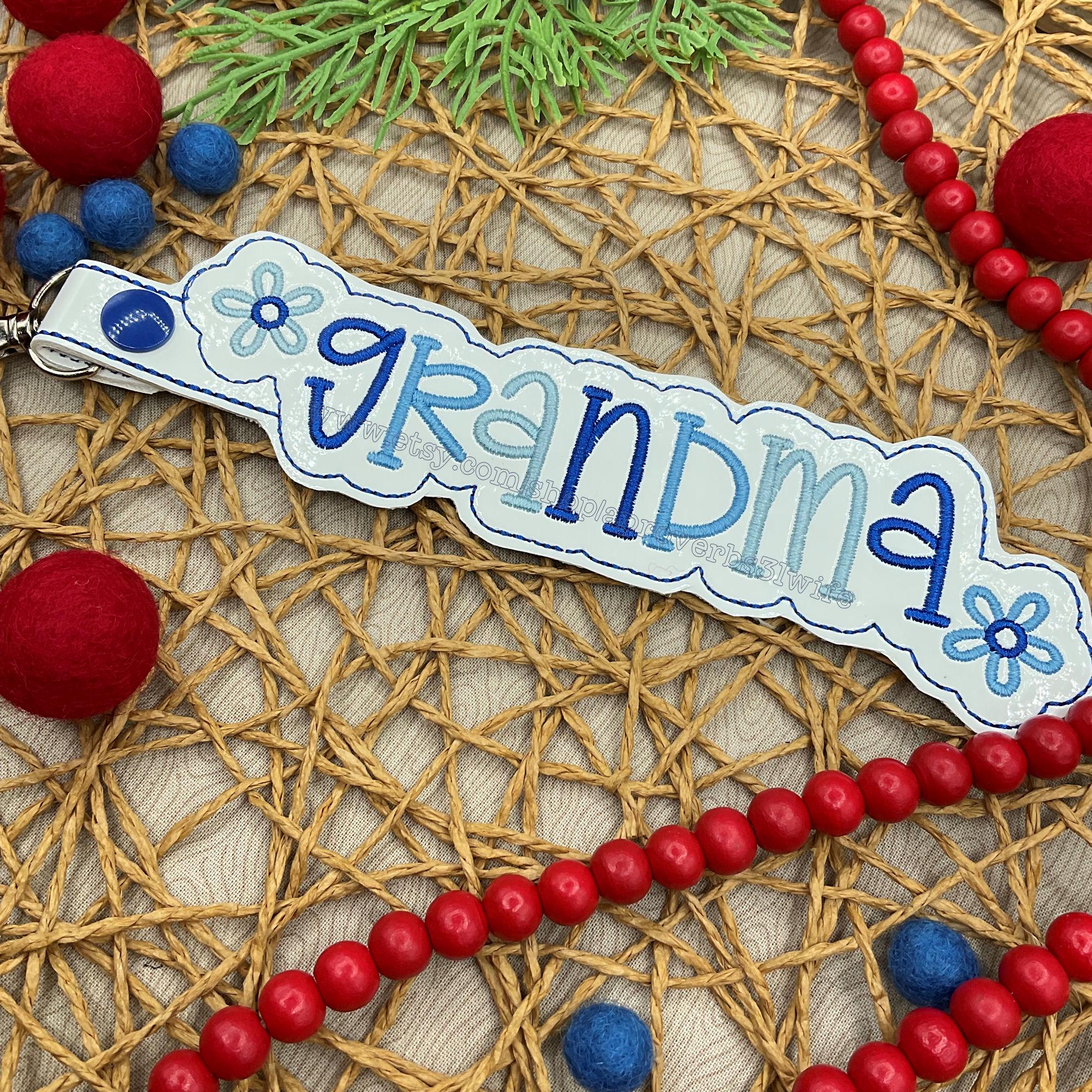 In the Hoop Grandma Snap Tab Key Fob With Flowers | ITH Snap Tab ...