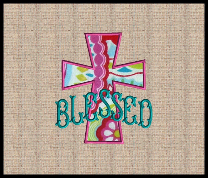 Cross Applique Embroidery Design With Blessed (digital Download) - Etsy