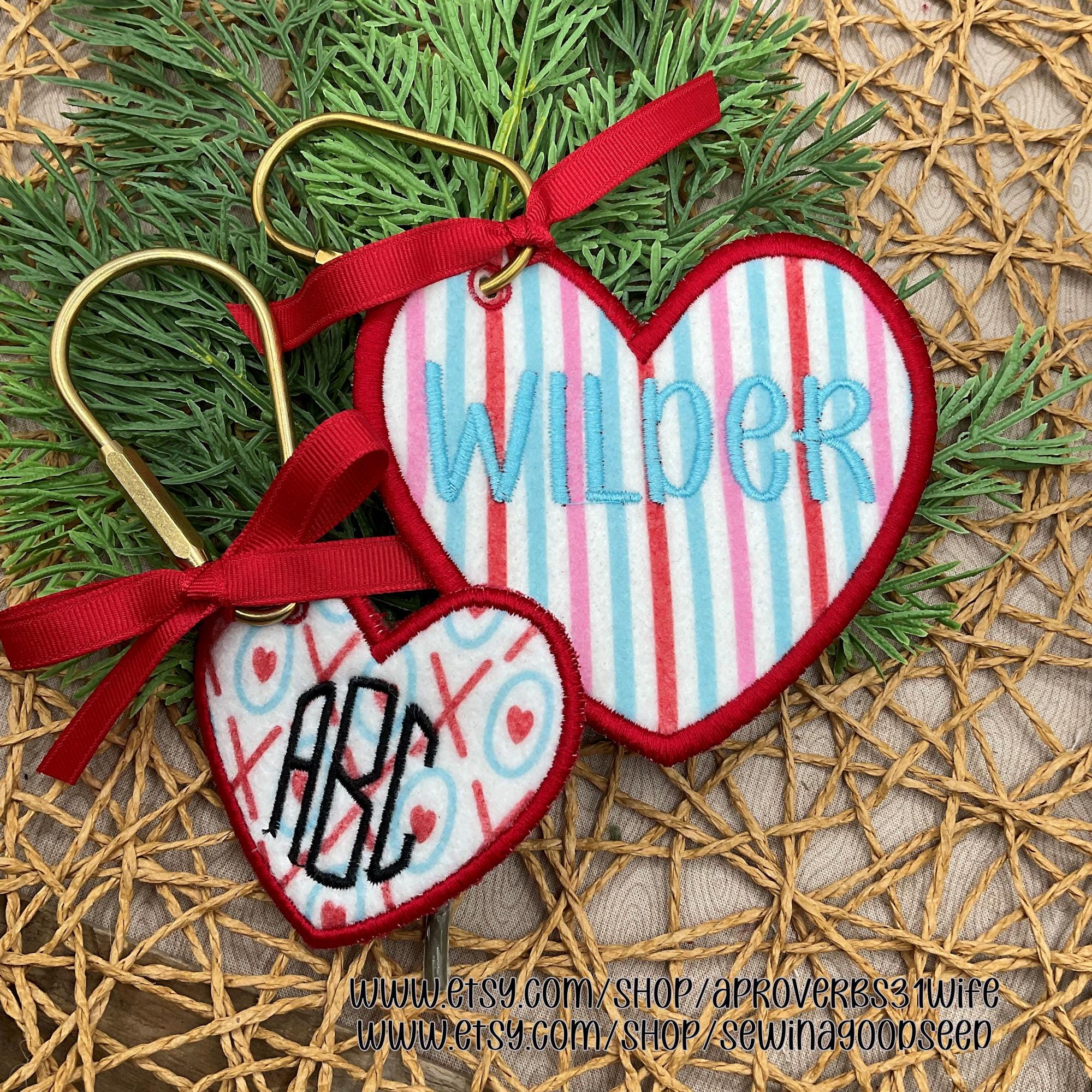 In the Hoop Heart Name Tag Machine Embroidery Design - Valentines Heart ...