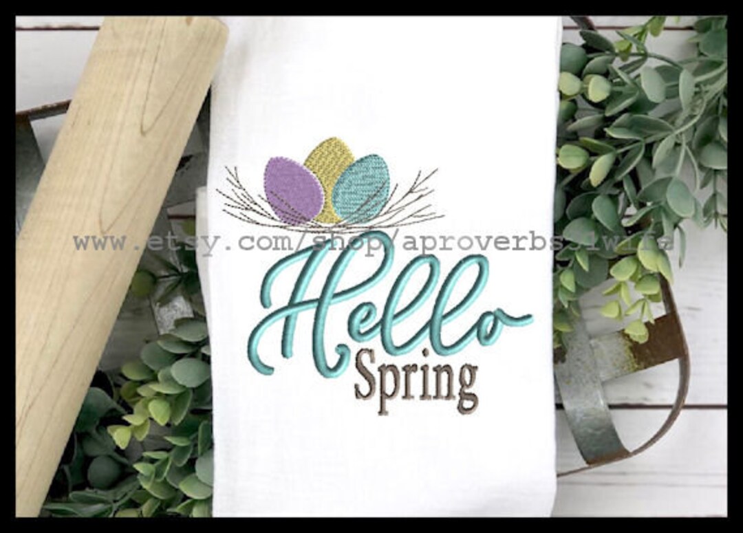 Hello Spring Embroidery Design Machine Embroidery Design Wreath ...