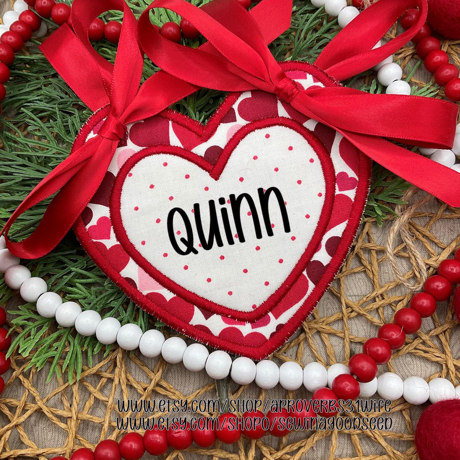 ITH Satin Stitch Heart Name Tag Banner - Double Stacked Heart ...