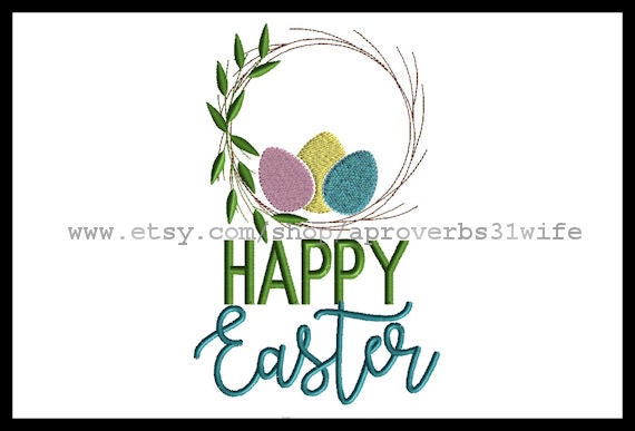 Happy Easter Embroidery Design Machine Embroidery Design Wreath ...