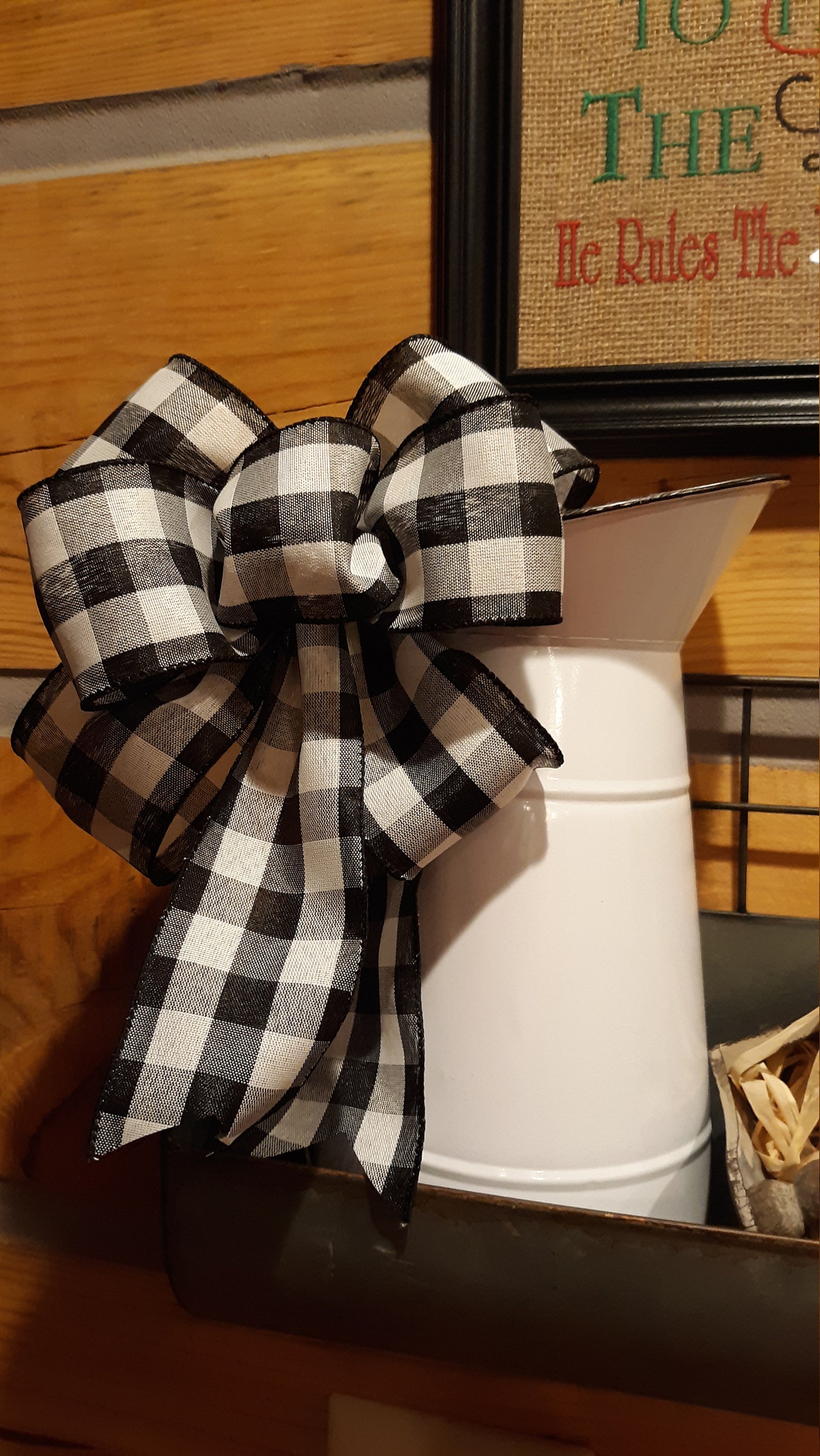 Buffalo Plaid Black And White Wreath Bow Red And Black Etsy