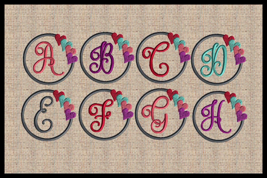 Valentine's Day Monogram Embroidery Font Frame Embroidery Design Heart ...
