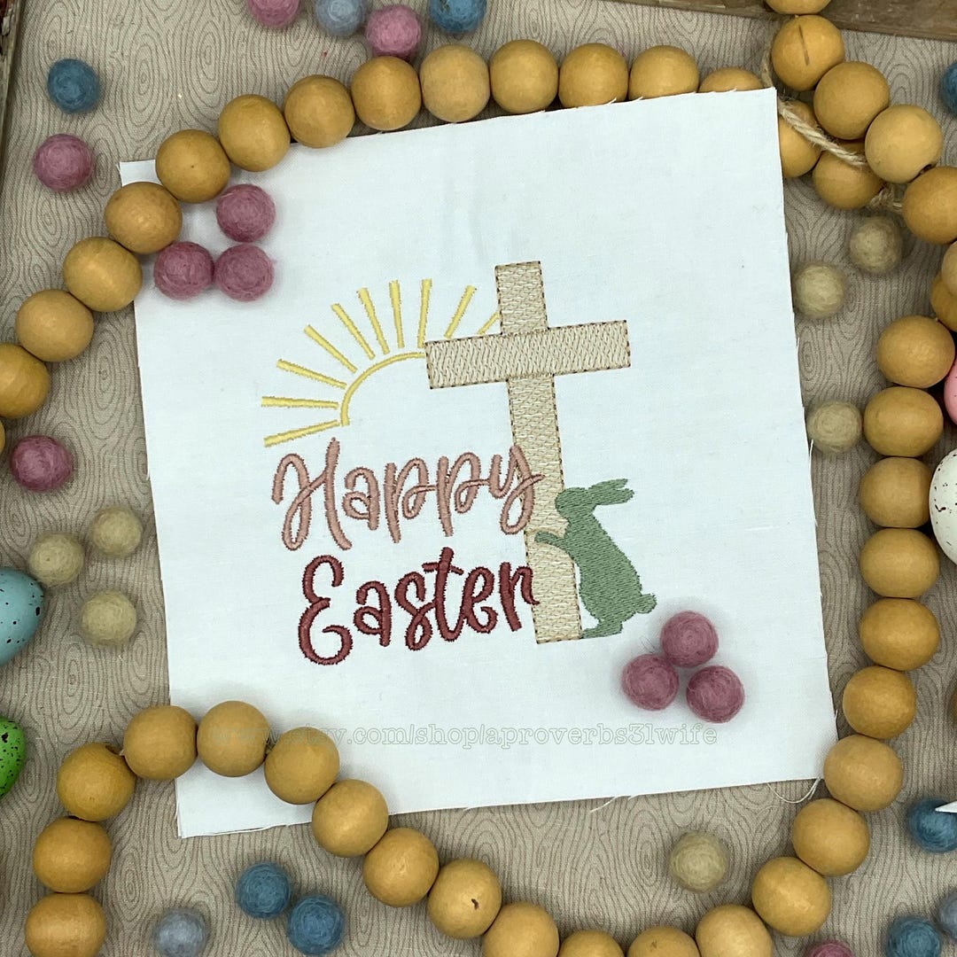 Happy Easter Machine Embroidery Design - Cross Embroidery File - Sketch ...