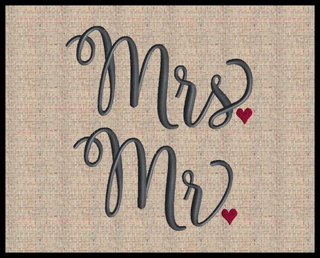 Script Font Mr. and Mrs. With Heart Period Machine Embroidery Design ...