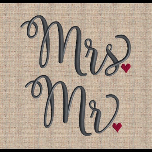 Script Font Mr. and Mrs. With Heart Period Machine Embroidery - Etsy