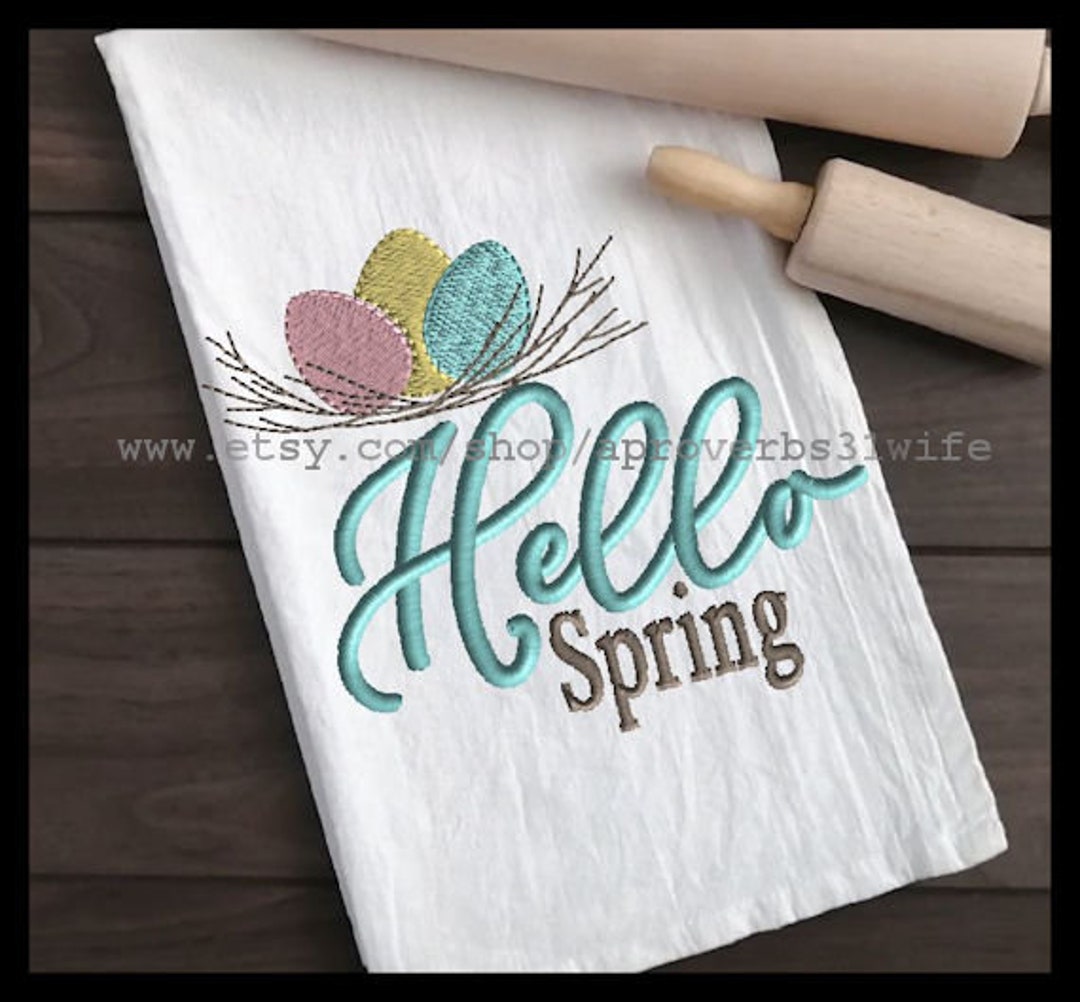 Hello Spring Embroidery Design Machine Embroidery Design Wreath ...