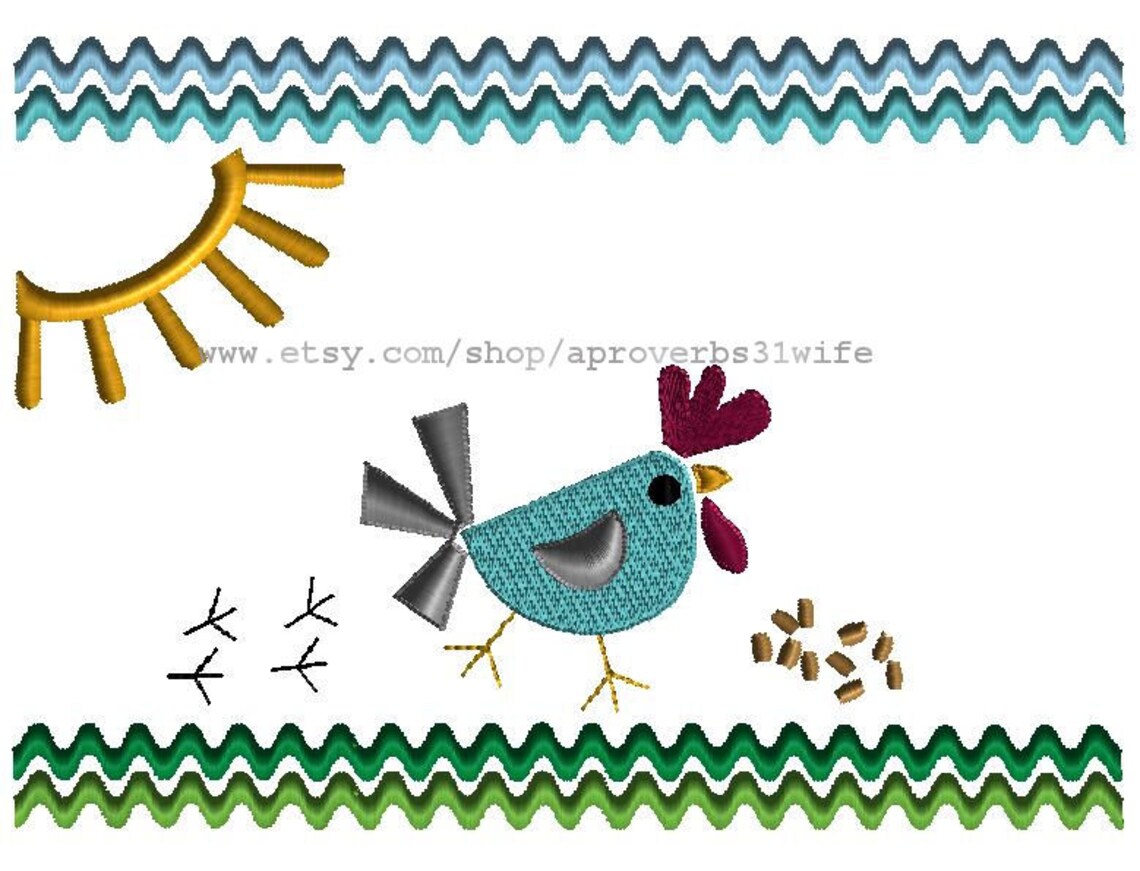 Mini Chicken Embroidery design with Sun Tracks and Feed | Etsy