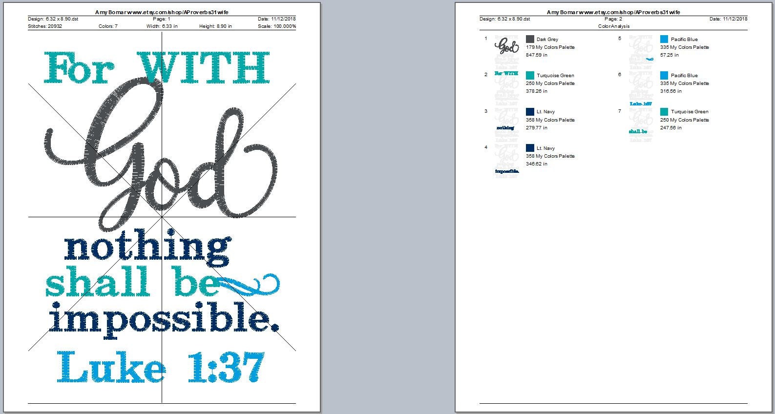 Luke 1:37 Bible Verse Embroidery Design (4x6 5x7 8x6 9x7) - Etsy