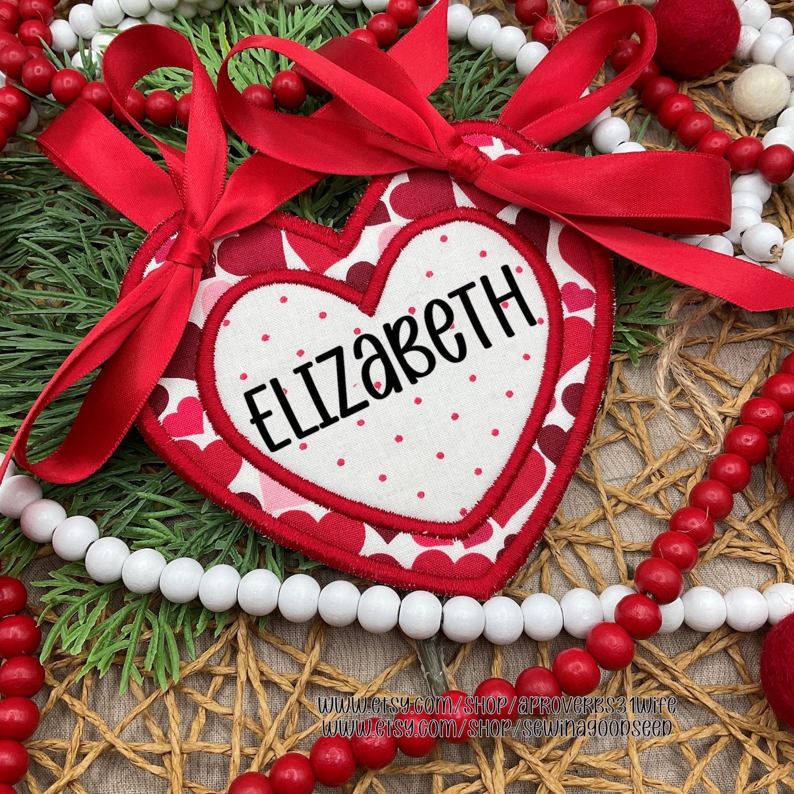 ITH Satin Stitch Heart Name Tag Banner - Double Stacked Heart ...