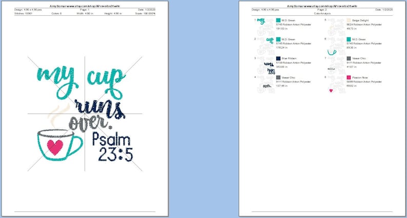 Mug Rug Embroidery Design My Cup Runs Over Psalm 23:5 Embroidery Design ...