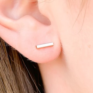 Solid 14K Gold Bar Stud Earrings Dainty Gold Bar Earrings - Etsy