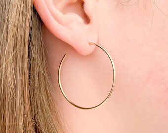 Minimalist Hoop Jewelry Large Wire Hoop Earrings 14K | Etsy