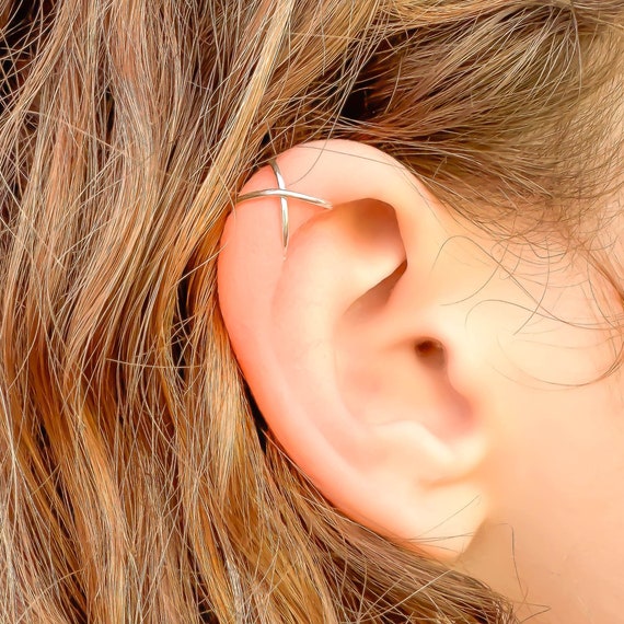 Solid Sterling Silver Criss Cross Ear Cuff Faux Non Pierced Minimalist Conch Cuff Earring Comfortable Ear Wrap 10mm Diameter 5mm Height Etsy