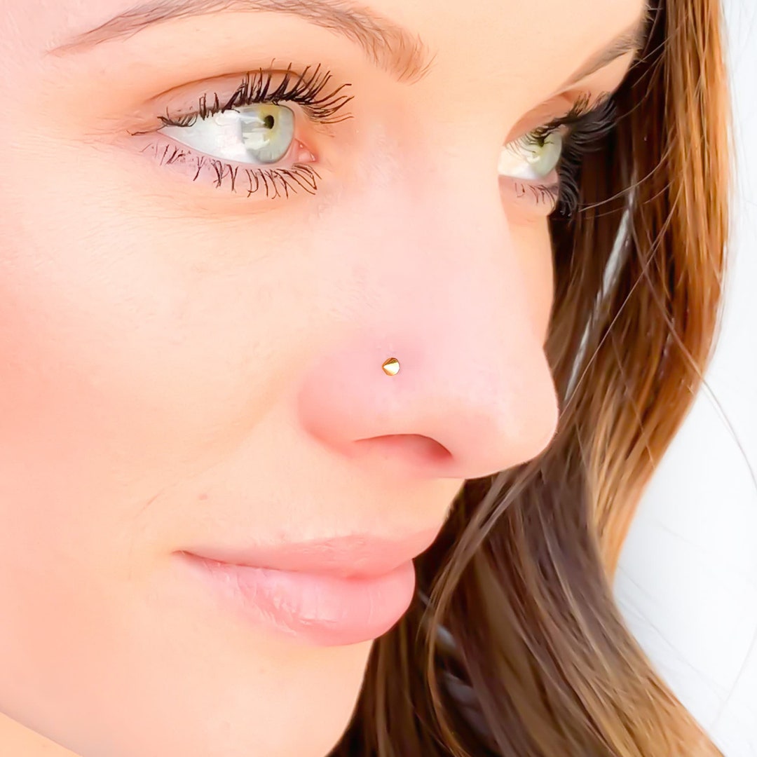Spike Solid 14K Gold Nose Screw Stud, 2mm Cone Shaped Solid Gold Nose ...
