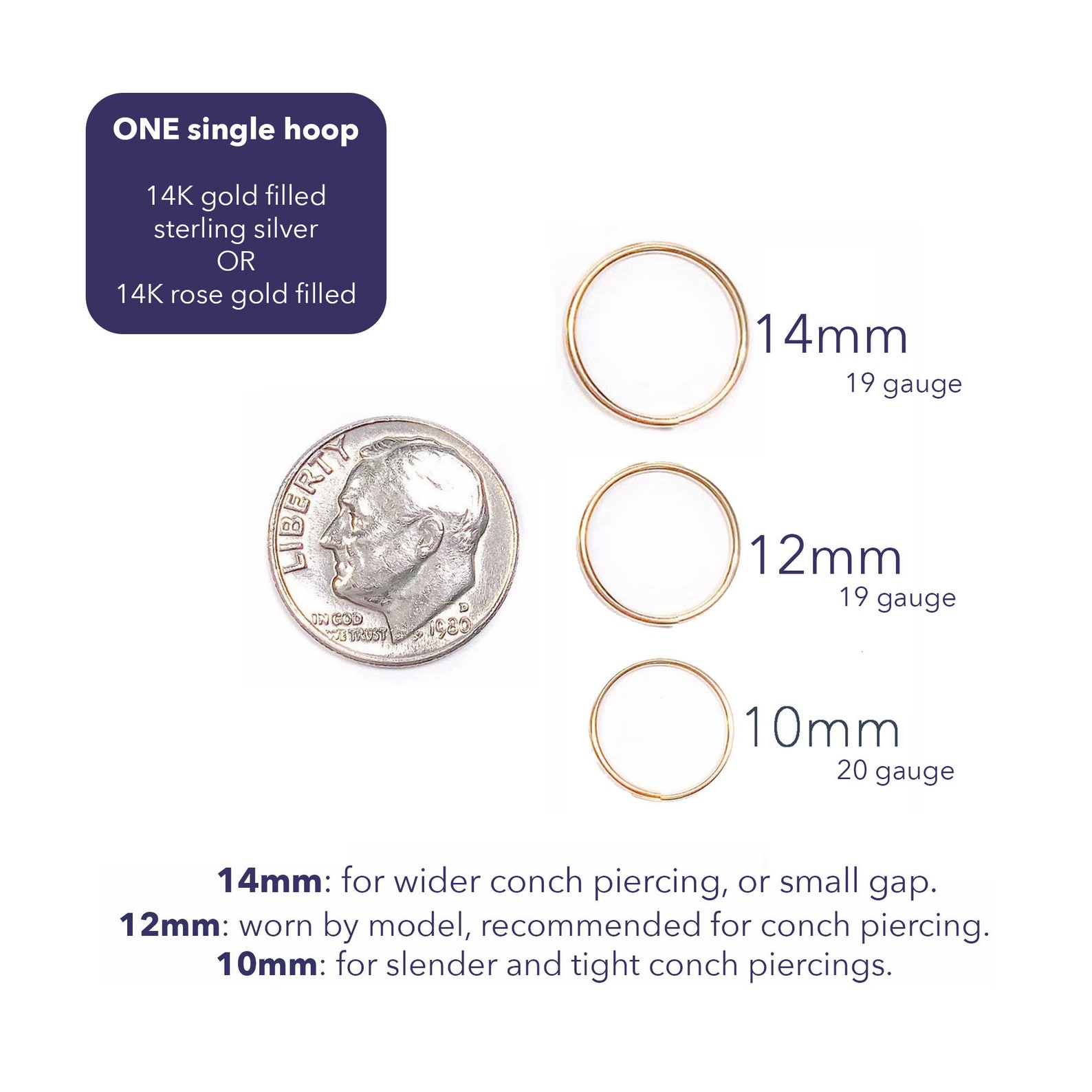 Gold Conch Hoop, Gold Filled Conch Piercing, Single Conch Hoop Earring ...