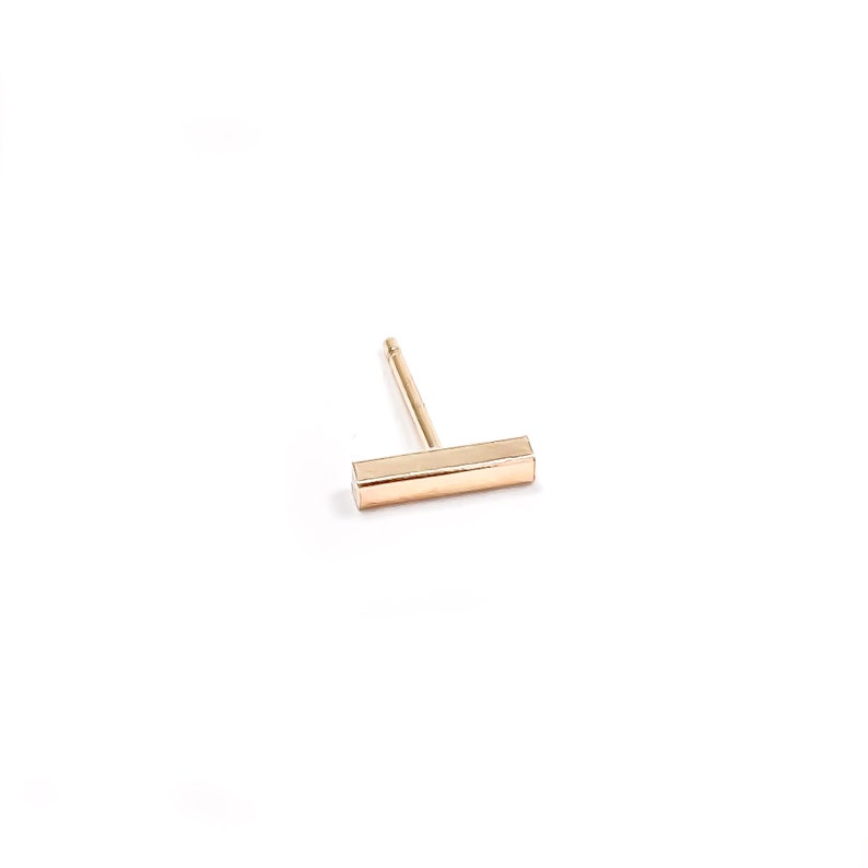 Solid 14K Gold Bar Stud Earrings Dainty Gold Bar Earrings - Etsy