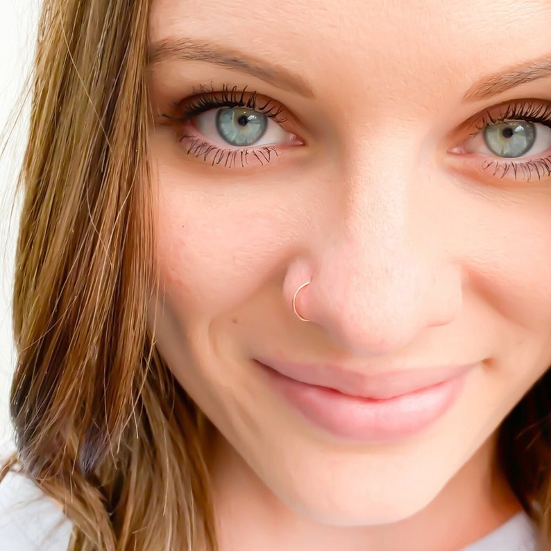 18K Solid Gold Nose Ring, Continuous Hoop, 24g, 22g, & 20g - Etsy