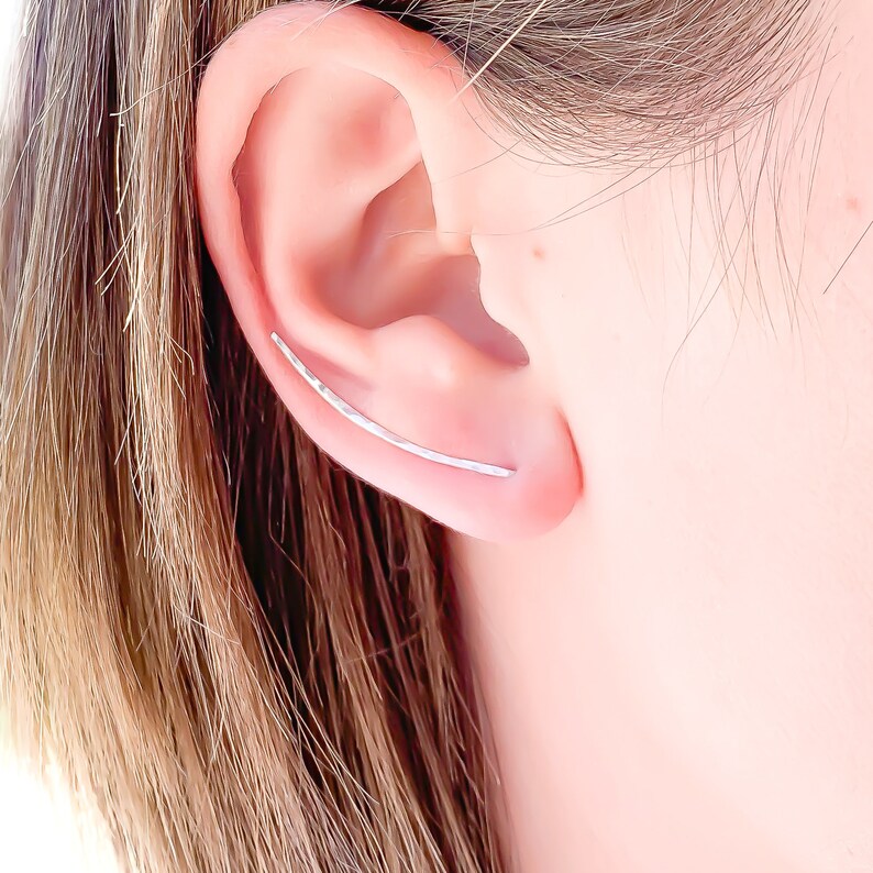 Silver Ear Climber Hammered Ear Pin Minimalist Earrings | Etsy