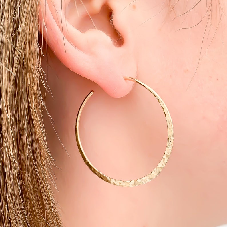 Minimalist Hoop Jewelry Large Wire Hoop Earrings 14K | Etsy