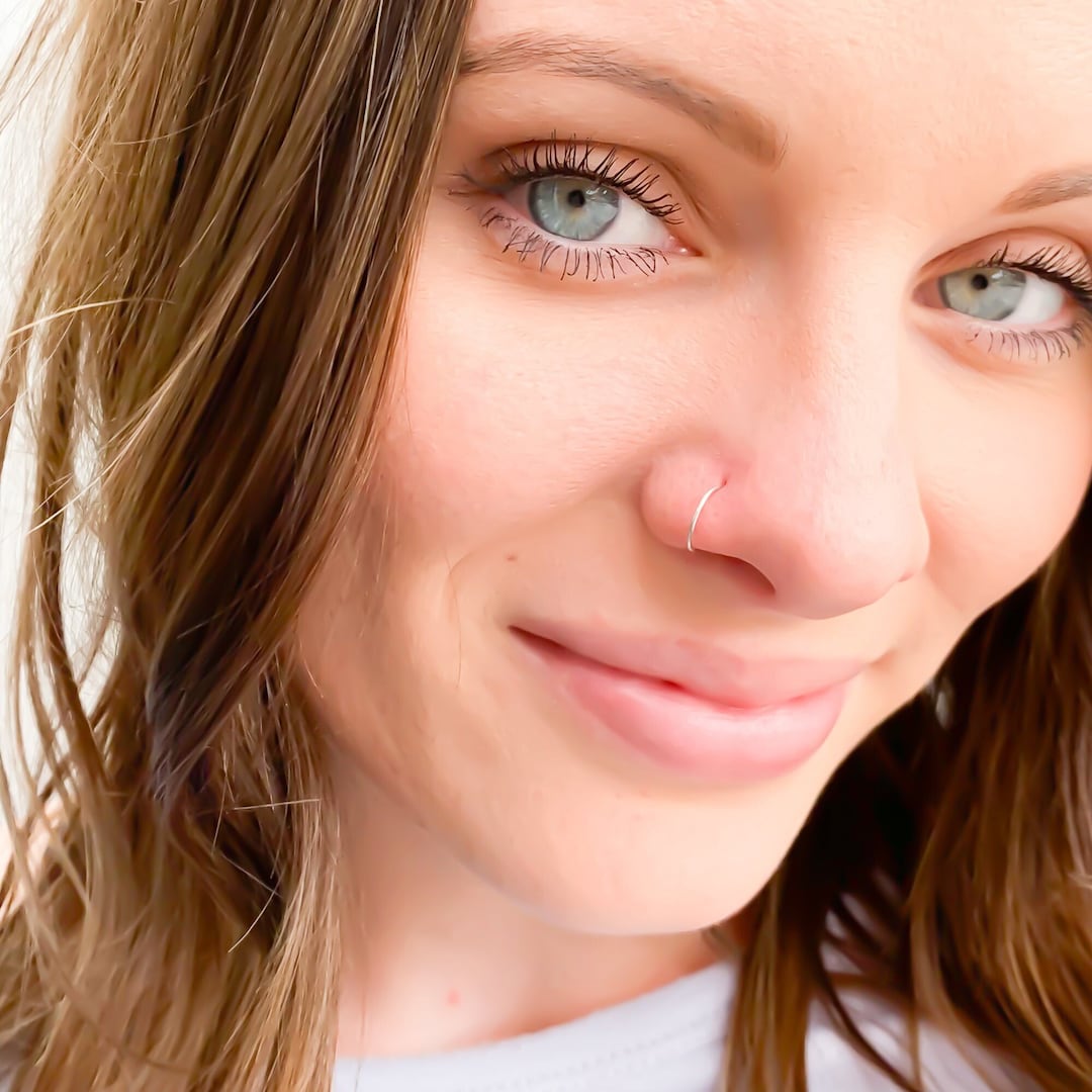 Silver Nose Ring Hoop, Small Nose Ring, Nose Piercing Tiny Endless Hoop ...