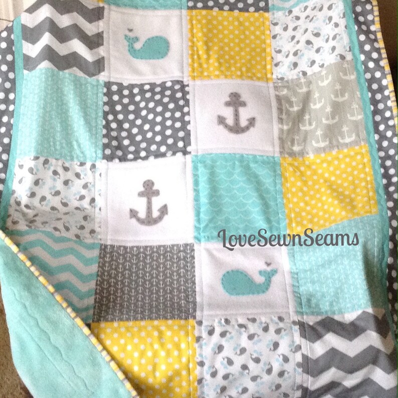 YELLOW/GRAY/AQUA Nautical Quilt 38x52 /nautical - Etsy