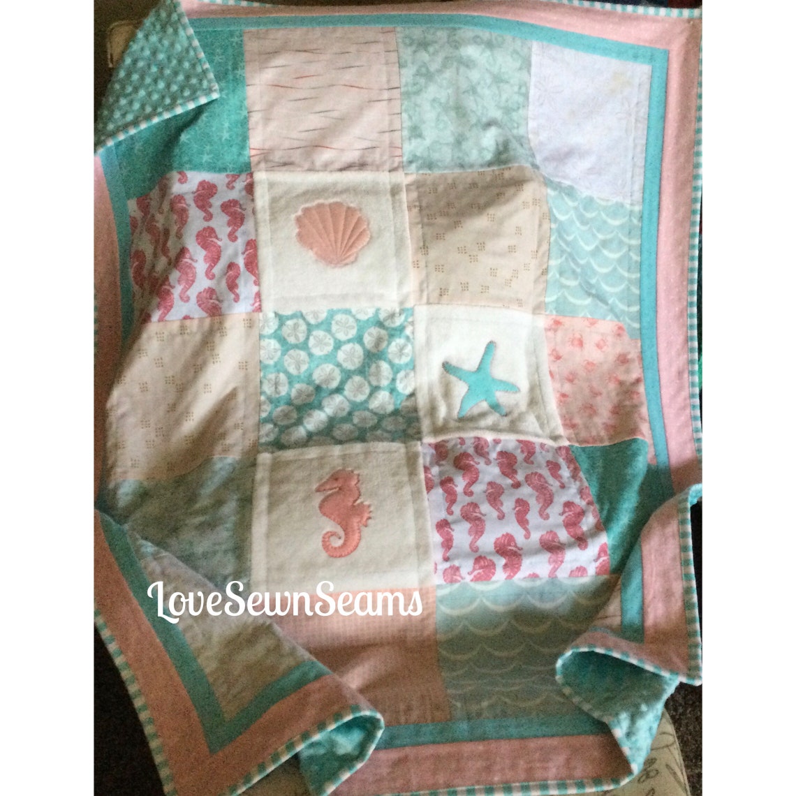 COASTAL Quilt/nautical Quilt/blush Coral and Light Teal - Etsy