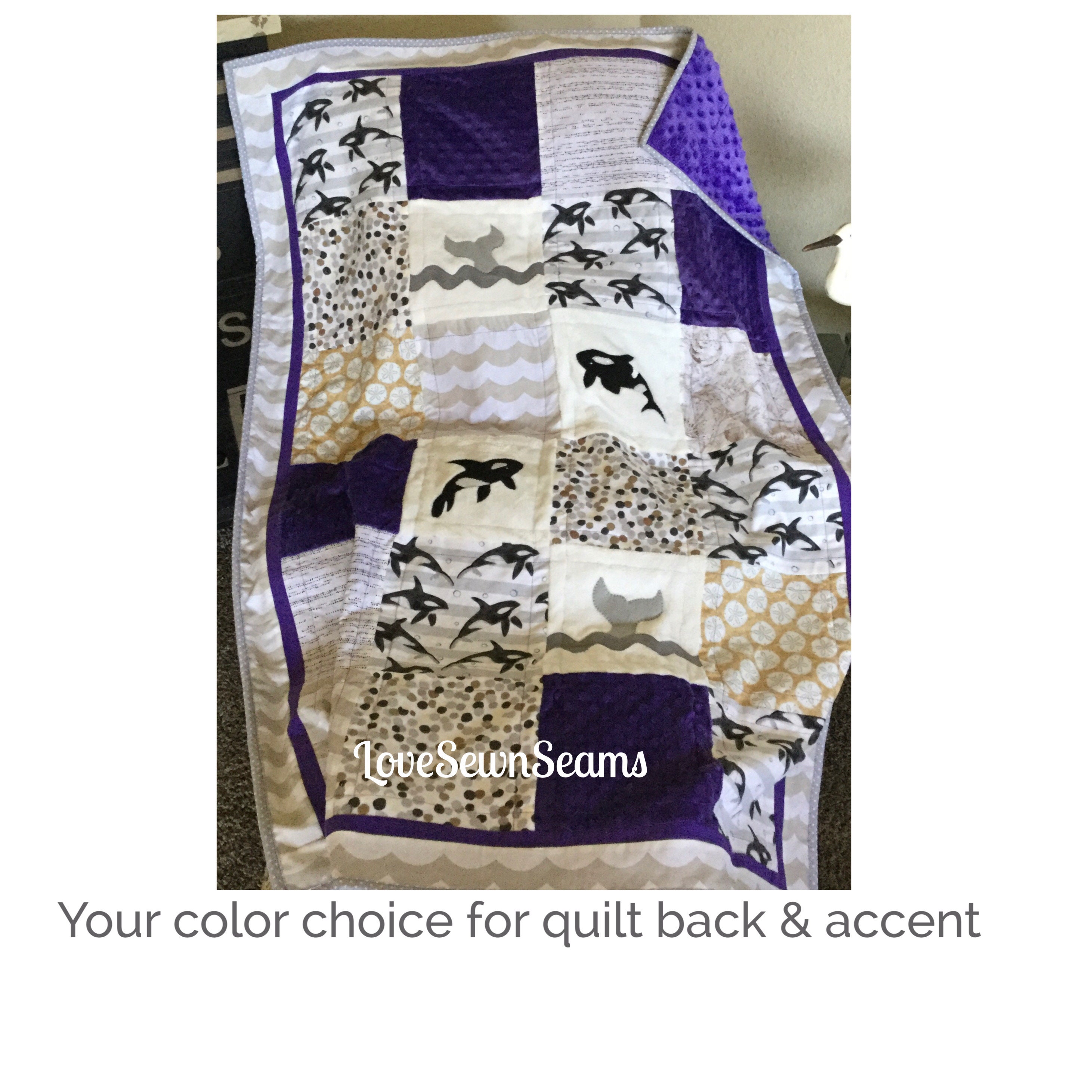 MADE TO Order/orca Quilt/choose Accent Color/orca Lovey/orca - Etsy Canada