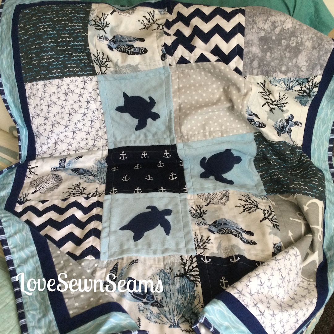 Sea Turtle Baby Quilt/modern Sea Turtle Quilt/coastal Quilt//sea Turtle ...