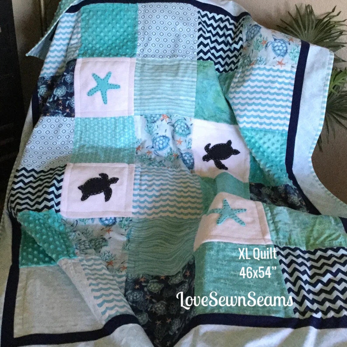 MADE to Order/sea Turtle Baby Quilt/modern Sea Turtle - Etsy