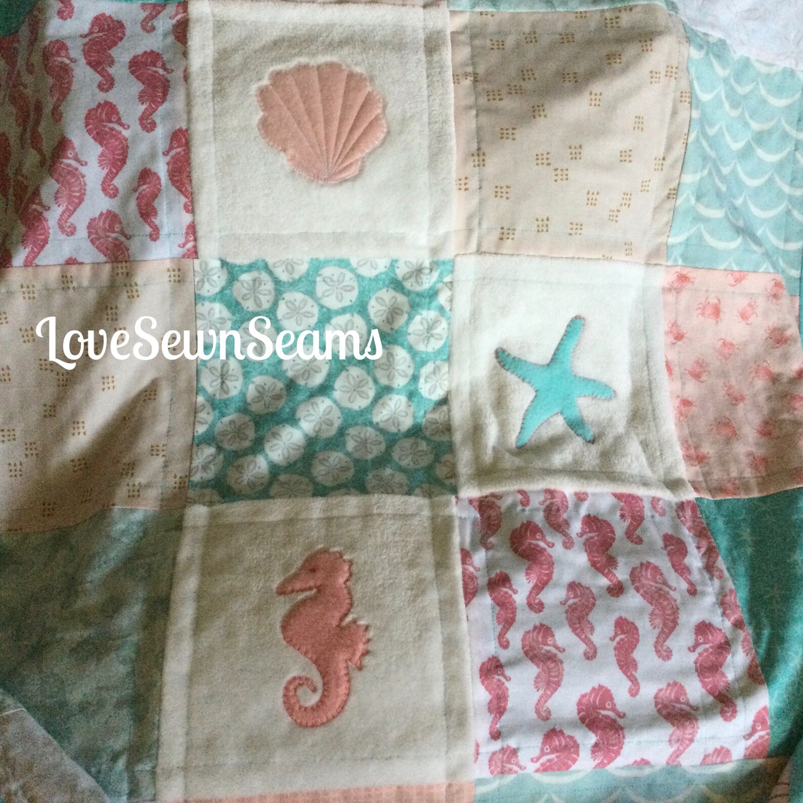 COASTAL Quilt/nautical Quilt/blush Coral and Light Teal - Etsy