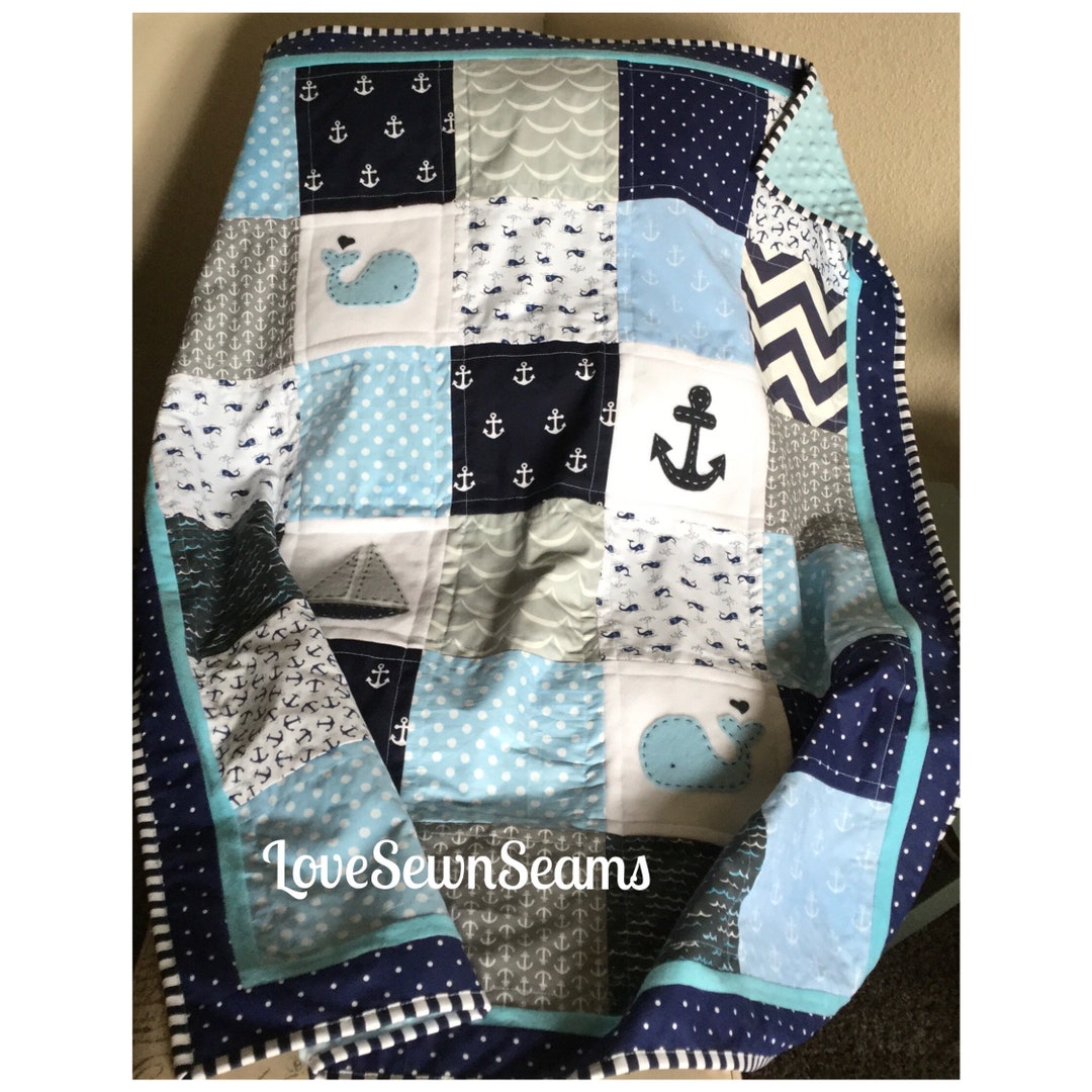 Nautical Baby Quilt/nautical Quilt/coastal Quilt/sailboat Quilt/modern ...