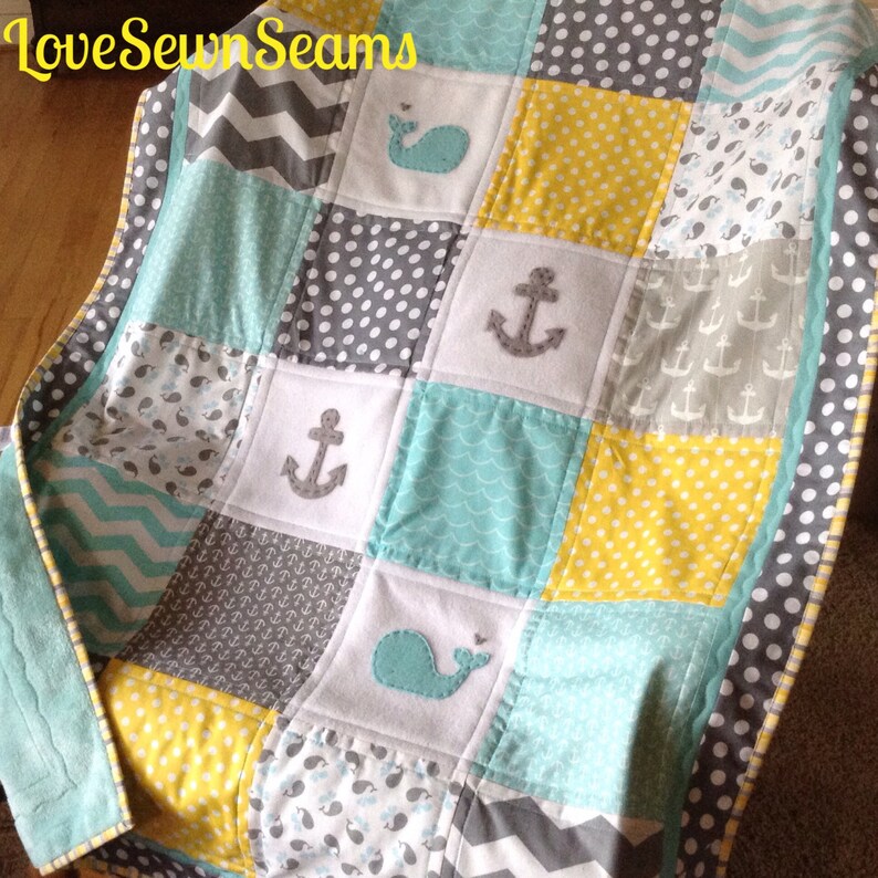 YELLOW/GRAY/AQUA Nautical Quilt 38x52 /nautical - Etsy