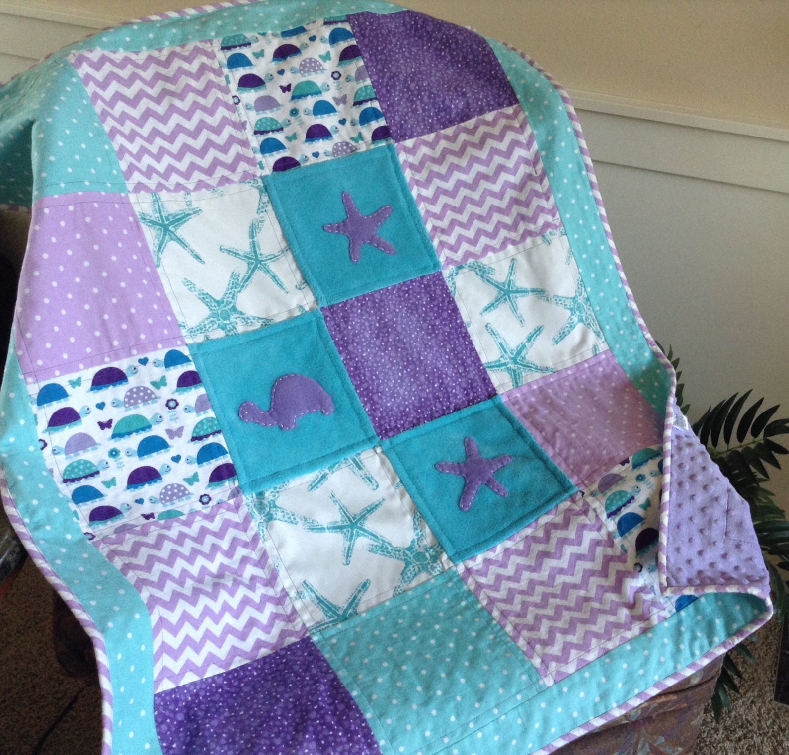 Turtle Starfish quilt with soft cuddly with ultra soft back | Etsy
