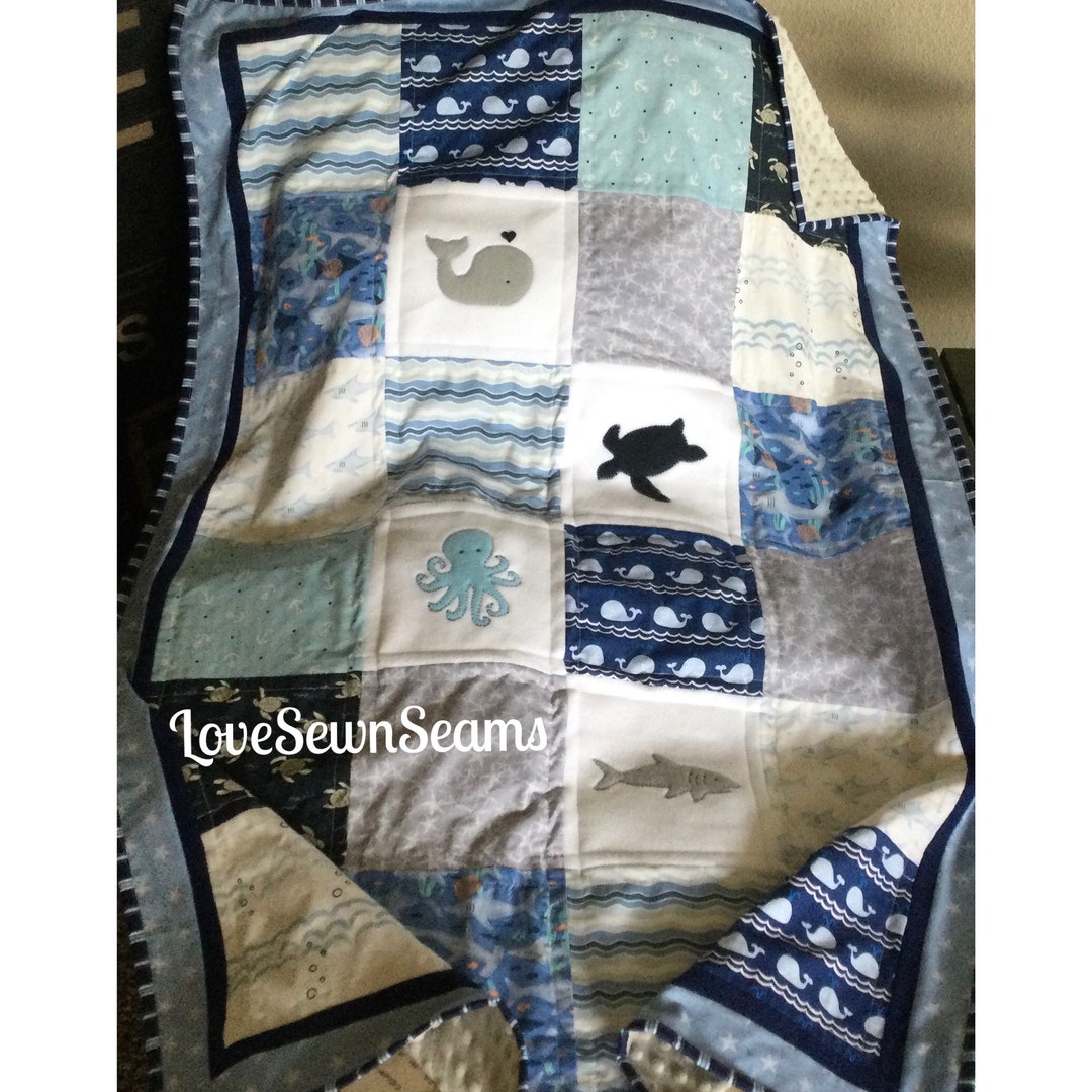 Ocean Quilt/handmade Quilt/coastal Baby Quilt/nautical Quilt/shark ...