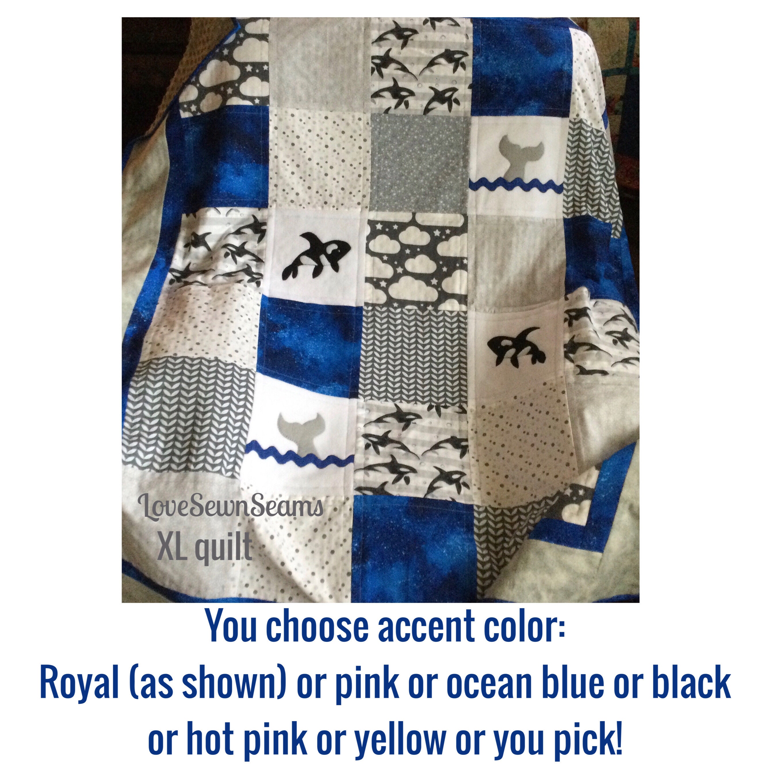 MADE TO Order/orca Quilt/choose Accent Color/orca Lovey/orca - Etsy Canada