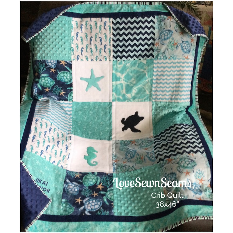 MADE to Order/sea Turtle Baby Quilt/modern Sea Turtle - Etsy