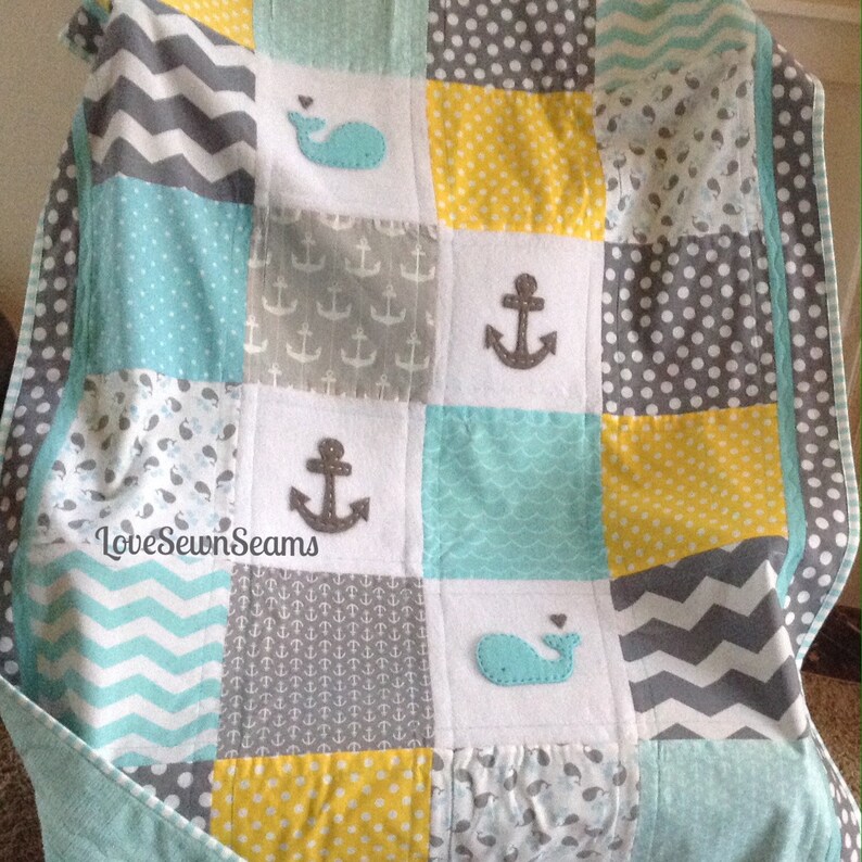 YELLOW/GRAY/AQUA Nautical Quilt 38x52 /nautical - Etsy