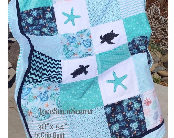 MADE to Order/sea Turtle Baby Quilt/modern Sea Turtle | Etsy