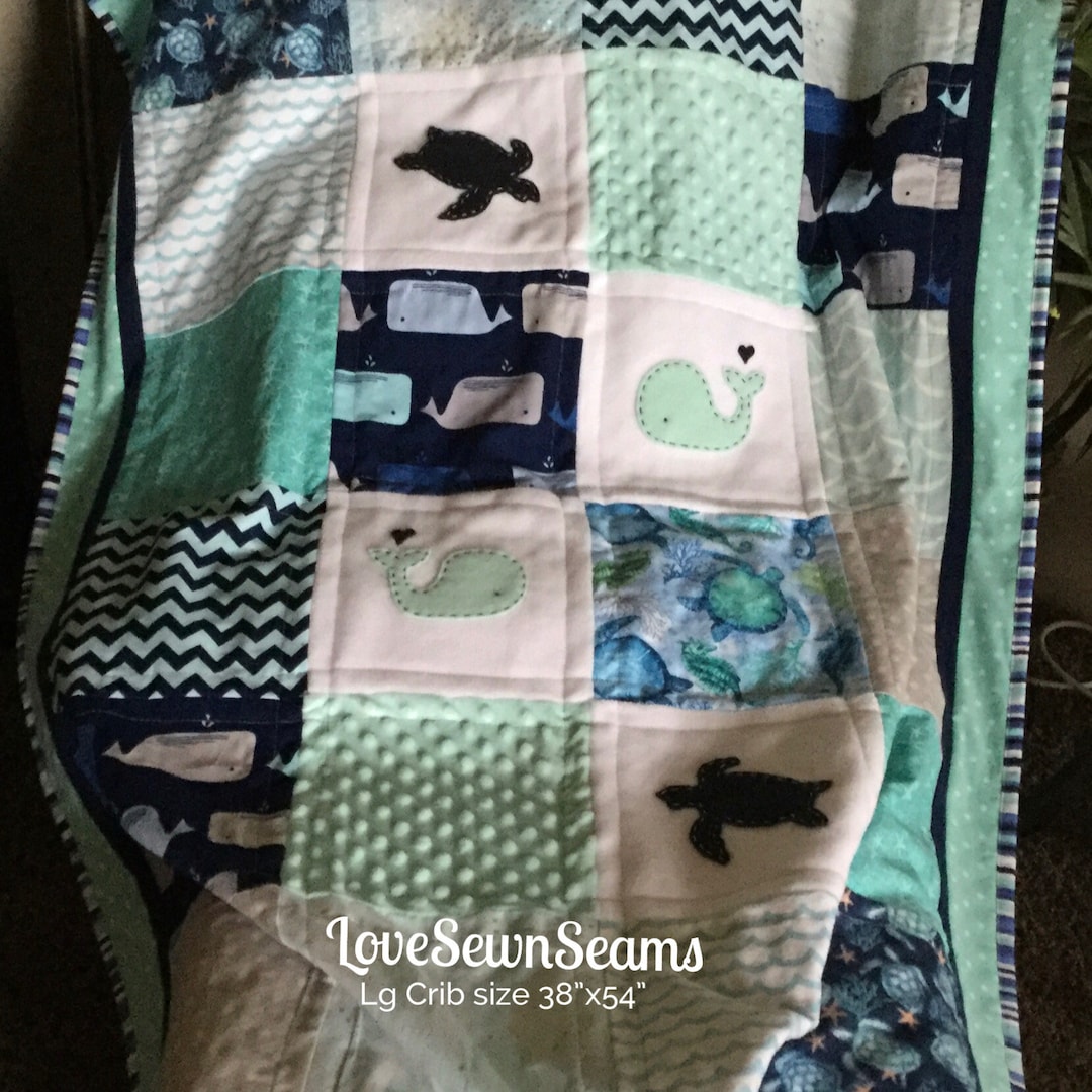 MADE TO Order/sea Turtle Quilt/navy and Mint Sea Turtle Baby Quilt ...