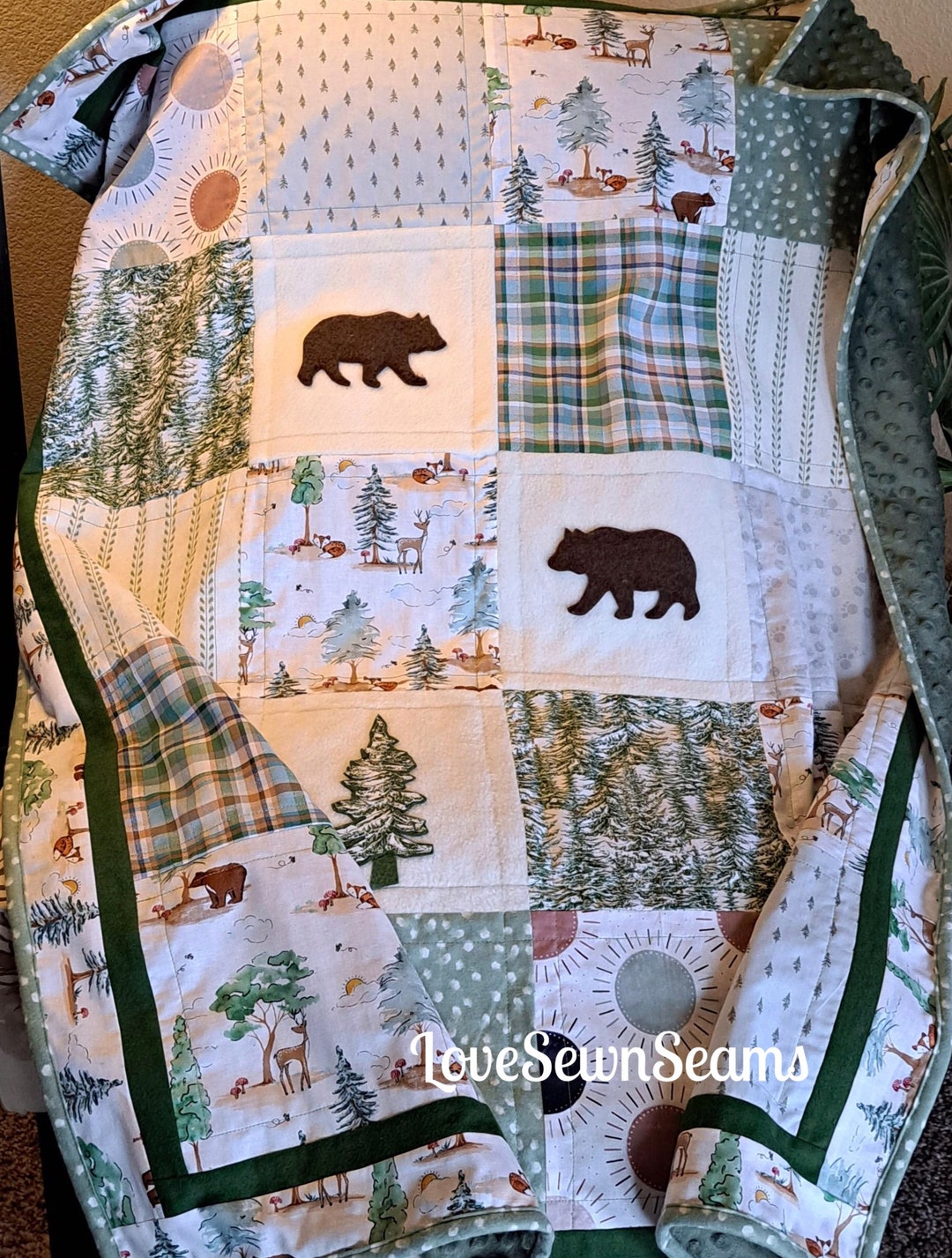 SAGE & PINE Quilt/nature Quilt/woodland Quilt/bear Quilt/handmade Quilt ...