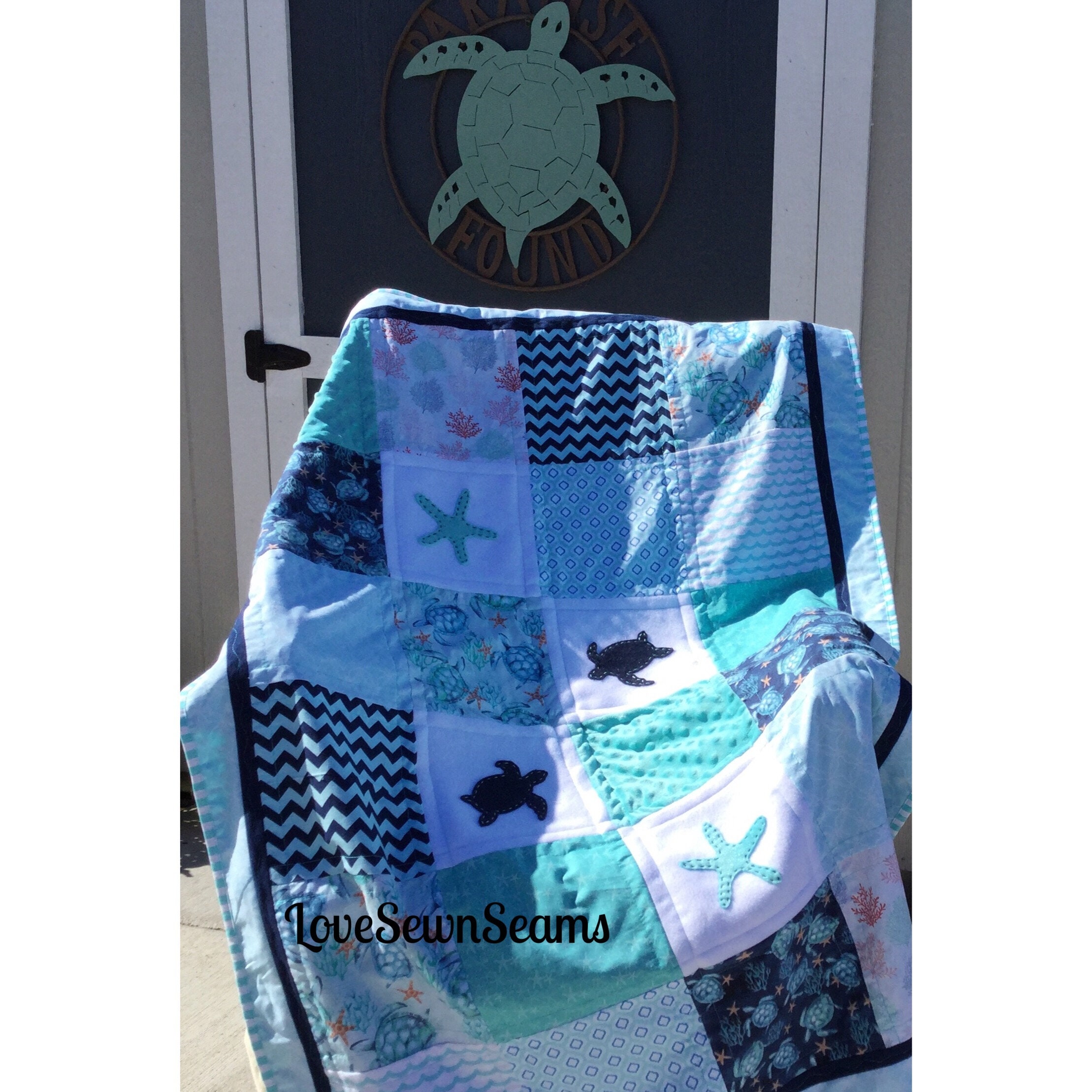MADE to Order/sea Turtle Baby Quilt/modern Sea Turtle - Etsy