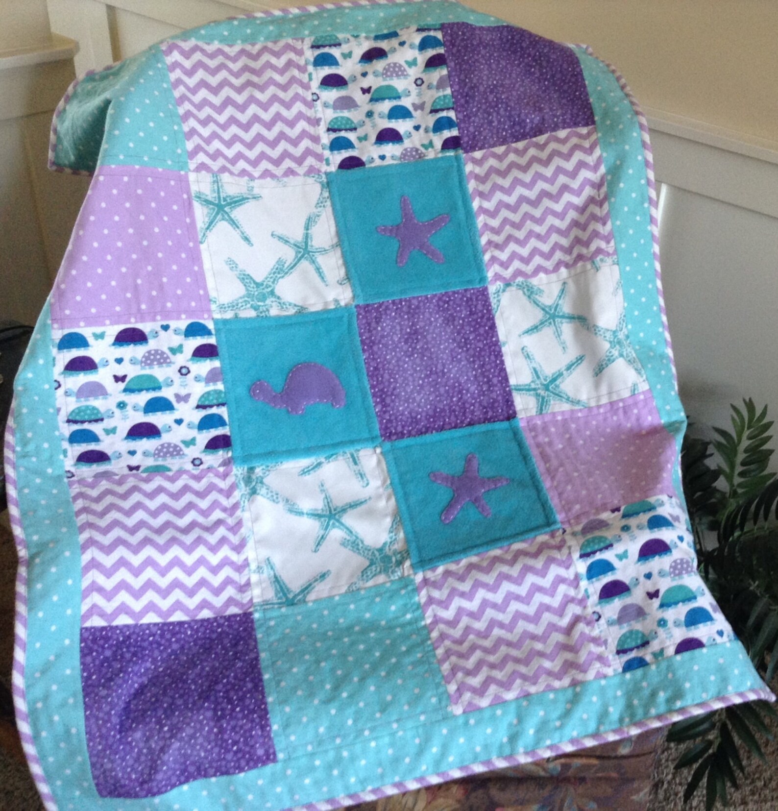 Turtle Starfish Quilt With Soft Cuddly With Ultra Soft Back - Etsy New ...